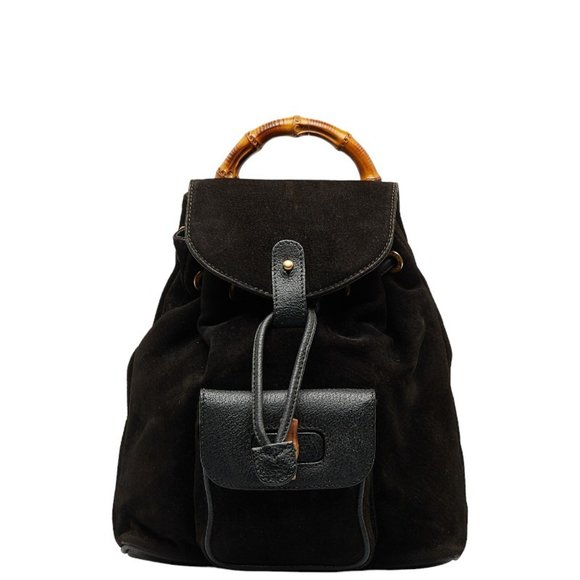 Gucci | Bags | Gucci Bamboo Backpack 03 705 0030 Black Suede Leather ...